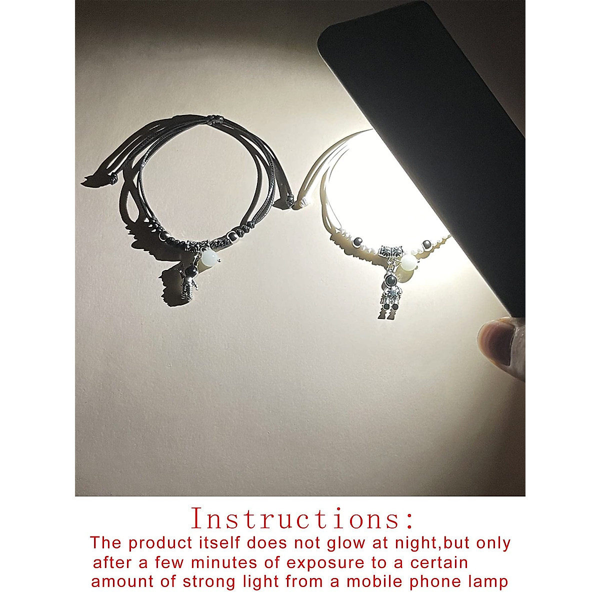 2pcs Couple Glow In The Dark Astronaut Charm Bracelet