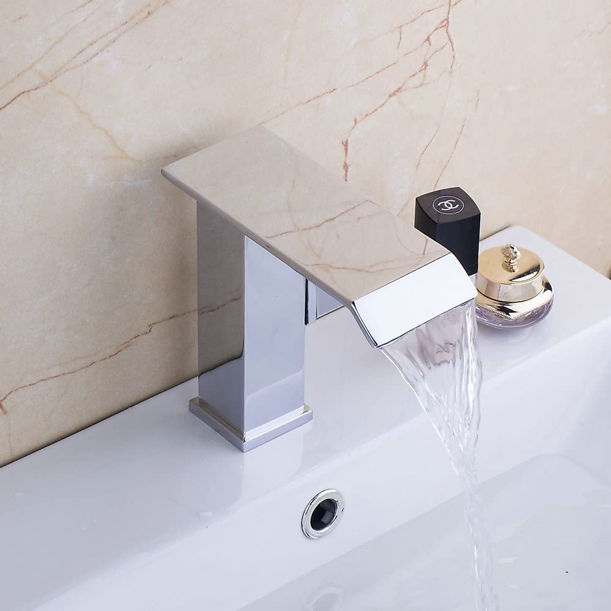 KECTIAKL Bathroom Sink Faucet Single Handle Single Hole Countertop Waterfall Faucet Bathroom Lavatory Faucet Mixer Tap