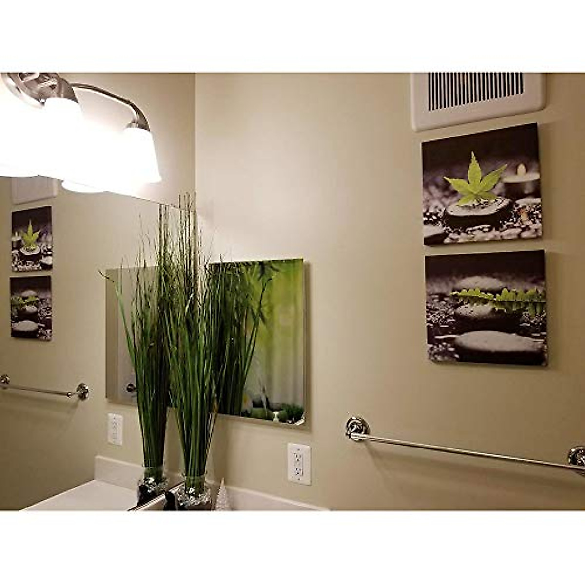 SUMGAR Framed Wall Art Bathroom Decor Black and White Canvas Paintings Green Pictures Zen Stone Spa 4 Piece,12x12 in