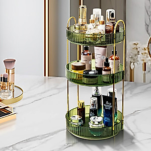 YEEYAA Rotating Makeup Organizer for Vanity,Large-Capacity Skincare Perfume Organizers,360° Spinning Cosmetics Storage Vanity Shelf Countertop,Make up Organizer Tray for Perfume,Skin Care,Lipsticks