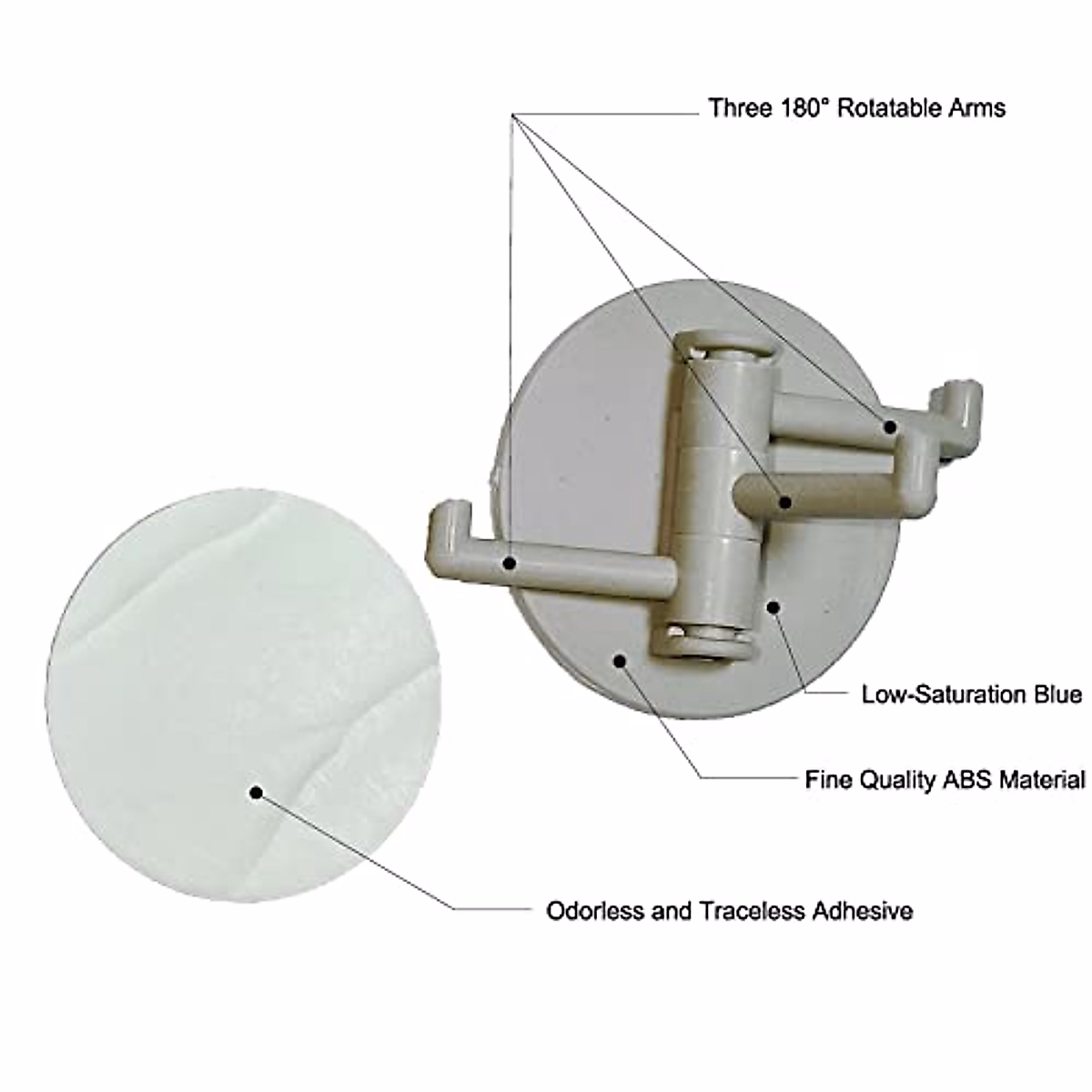Fineget Sticky Door Hooks for Hanging Kitchen Bathroom Hooks 3 Rotatable Arms Round Hooks Blue 2 Pairs