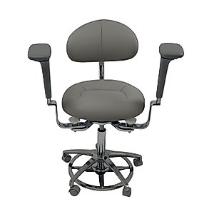 Ergonomic Dental Saddle Assistant Chair Stool with Rotatable 4D Armrest and Back Support for Microscope Operator in Dental Clinics,Luxury Aluminium Foot Operated Base (C10 Grey)