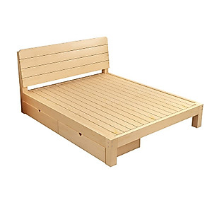 LITFAD Contemporary Pine Wood Platform Bed Natural Bed Frame with Headboard Wooden Slats Support Bed (No Box Spring Needed) - Storage Included Single Bed Vertical Paving, Twin