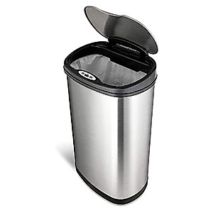 Ninestars 13.2 Gal Rectangular Stainless Steel Automatic Soft Close Motion Sensor Trash Can with Manual Mode, Ring Liner, and Non-Skid Base (2 Pack)