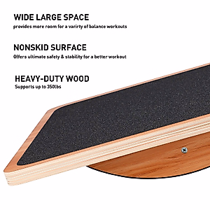P&BEXC Wood Wobble Exercise Balance Board | Professional Rocker Balance Board for Physical Therapy,Balancing Board Under Desk,Anti-Slip Roller Board,Satablility and Portable Rocker Board