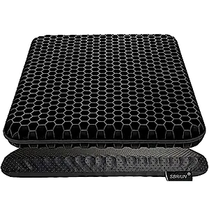 Gel Enhanced Seat Cushion for Long Sitting - Double Thick Honeycomb Breathable Design Egg Seat Cushion with Non-Slip Cover - Office Chair Car Cooling Seat Cushion - Computer Desk Pain Relief Pad