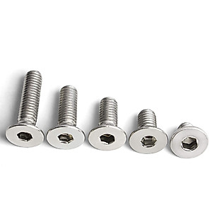 M5 x 8mm 12mm 16mm 20mm 25mm Flat Head Hex Socket Cap Screws Countersunk Bolts, 304 Stainless Steel, Fully Threaded, Bright Finish, Metric Allen Hex Drive, Assortment Kit 50PCS
