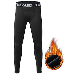 TELALEO Boys' Girls' Long Sleeve Compression Shirts Thermal Fleece Lined Kids Athletic Sports Tops Leggings Baselayer Set L