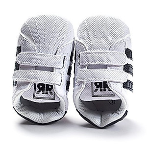 LIVEBOX Newborn Baby Boys' Premium Soft Sole Infant Prewalker Toddler Sneaker Shoes (S: 0~6 Months, White)