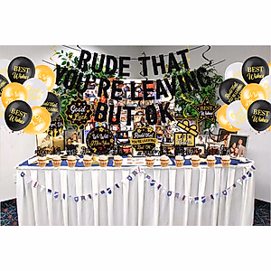 Rude That You're Leaving But OK Banner Cake Toppers Balloons Hanging Swirls, Black Coworker Leaving Decorations, RDTZ Office Coworker Goodbye Party Going Away Farewell Leaving Job Party Decorations