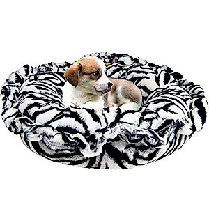 Bessie and Barnie Ultra Plush Zebra/ Midnight Frost Deluxe Luxury Shag Dog/Pet Lily Pod Bed Machine Washable
