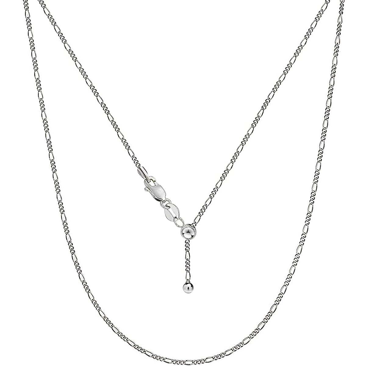 Savlano 925 Sterling Silver Italian Solid 1.6MM Figaro Adjustable Bolo 14-24 Inch Chain Necklace For Women - Made in Italy Comes With a Gift Box (White)