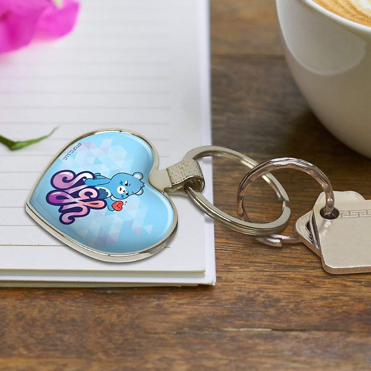 Care Bears: Unlock the Magic Grumy Bear Sigh Keychain Heart Love Metal Key Chain Ring
