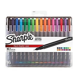SHARPIE Art Pens, Fine Point, Assorted Colors, Hard Case, 16 Count (1983966)