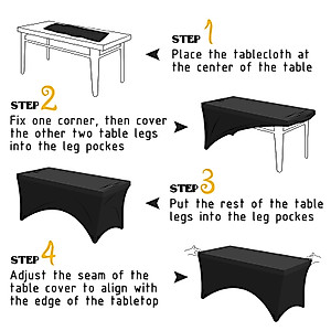 Famstar Table Cloth 2 Pack Black 6FT Spandex Tablecloth for Rectangle Table Fitted Table Cloths Stretch Covers Washable Wrinkle Free Tablecloths for Festival Camping Picnic Wedding Party Table Cover