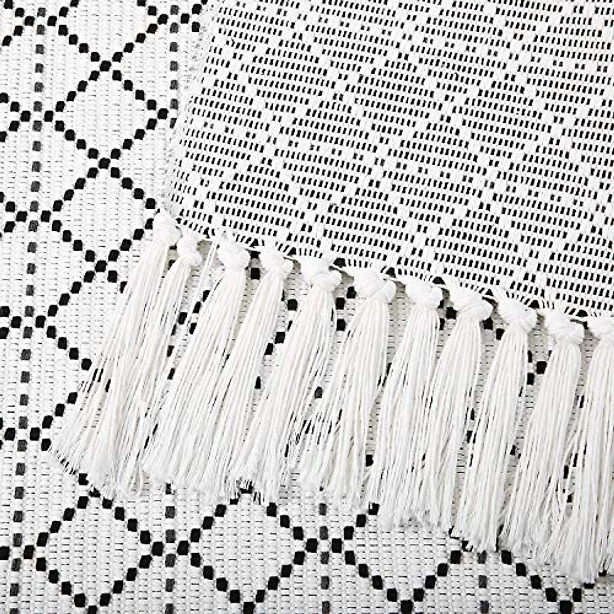 Moroccan Hand Woven Bathroom Rug, Fringe Rug for Bedroom, Cotton Woven Boho Tassel Throw Rug,Tribal Decorative Throw Rugs Carpet for Laundry Hallway Kitchen Sink,Exquisite Geometric(2'x4.3', Black)