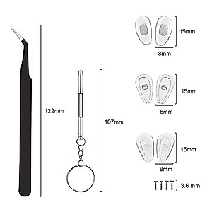 18 Pairs Eyeglass Nose Pads, Eyeglasses Repair Kit with Screwdrivers, Nose Pads, Screws, Tweezer, Cleaning Cloth for Glasses, Glasses and Sunglass Nose Pad Replacement