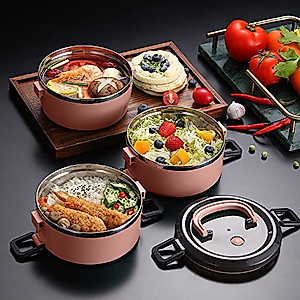 TiLeMiun 3-Tier Thermal Lunch Box For Food, Portable Insulated Lunch Container, Stackable Bento Lunch Box For Aldults To Work, Leakproof Stainless Steel Food Container With Bag & Utensils (Pink 71oz)