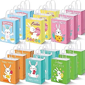 150 Pieces Easter Day Paper Gift Bags with Handle Rabbit Goody Candy Bags Easter Day Party Favor Supplies Treat Bags for Easter Day Party Favors Gift Wrapping Supplies