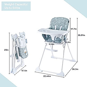 Pamo Babe Baby High Chair Foldable Highchair with Adjustable Seat, Foot-Support and Tray, Removable Open Tray Wipeable Seat Pad (Green)