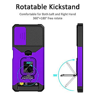 Nvollnoe for Samsung A03S Case with Sliding Camera Cover Heavy Duty Protective Galaxy A03S Case with Card Holder Magnetic Rotate Ring Kickstand Phone Case for Samsung Galaxy A03S(Purple)