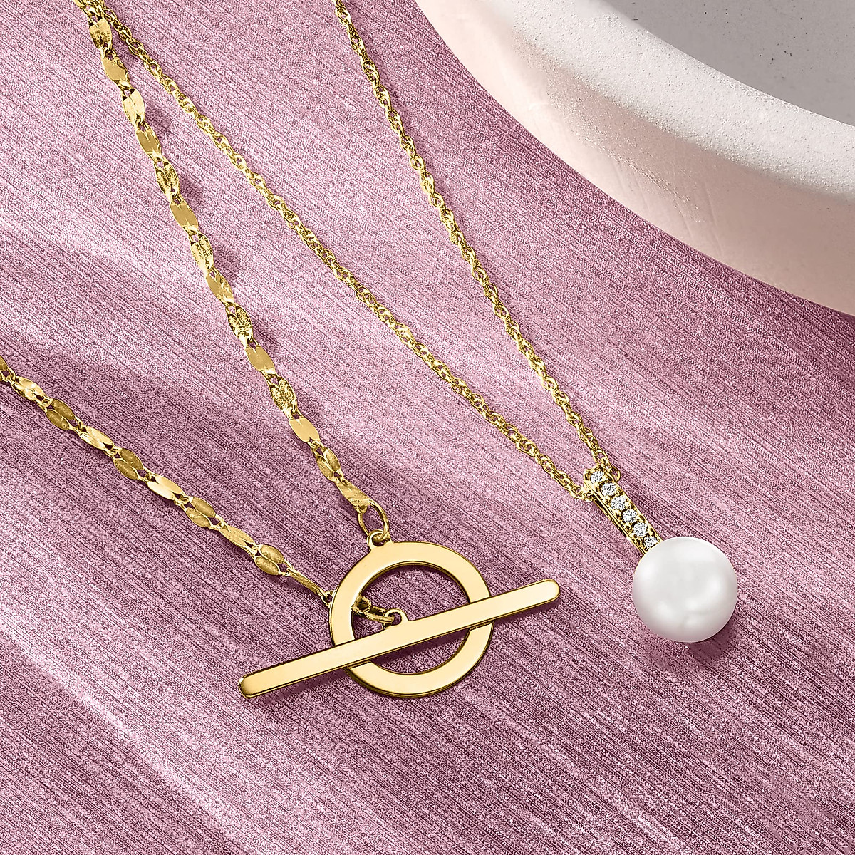 RS Pure by Ross-Simons 6-6.5mm Cultured Pearl Pendant Necklace With Diamond Accents in 14kt Yellow Gold. 18 inches