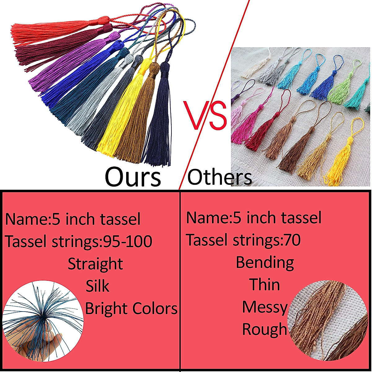100pcs 13cm/5 Inch Silky Floss Bookmark Tassels with 2-Inch Cord Loop and Small Chinese Knot for Jewelry Making, Souvenir, Bookmarks, DIY Craft Accessory (Light Gold)