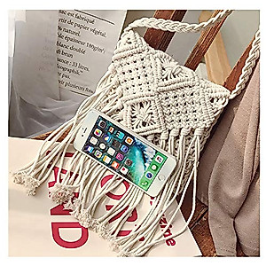 Nice Pies Women's Beach Straw Handbag Woven Tote Fishing Net Beach Bag Large Capacity Mesh Rope Combination Handbag (White)