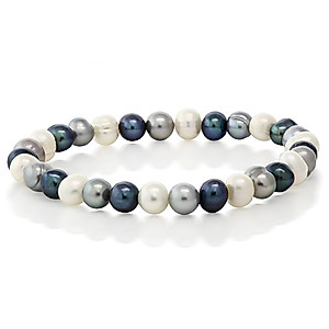 Gem Stone King Set Of 5 Multicolor Cultured Freshwater Pearl Stretch Bracelets 7.5 Inch