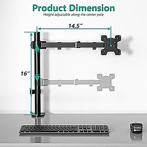 WALI Single Monitor Mount, Single Monitor Arm Desk Mount,Desk Monitor Stand, Holds Screen Up to 32inch, 22lbs, Adjustable Mount with C-CLAMP Designed for Home Office Application(M001), Black