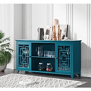 Mixcept 60” Sideboard Buffet Table Storage Cabinet Console Table with 2 Doors and Adjustable Shelves, Cupboard Kitchen Sideboard for Kitchen Dining Room, Teal