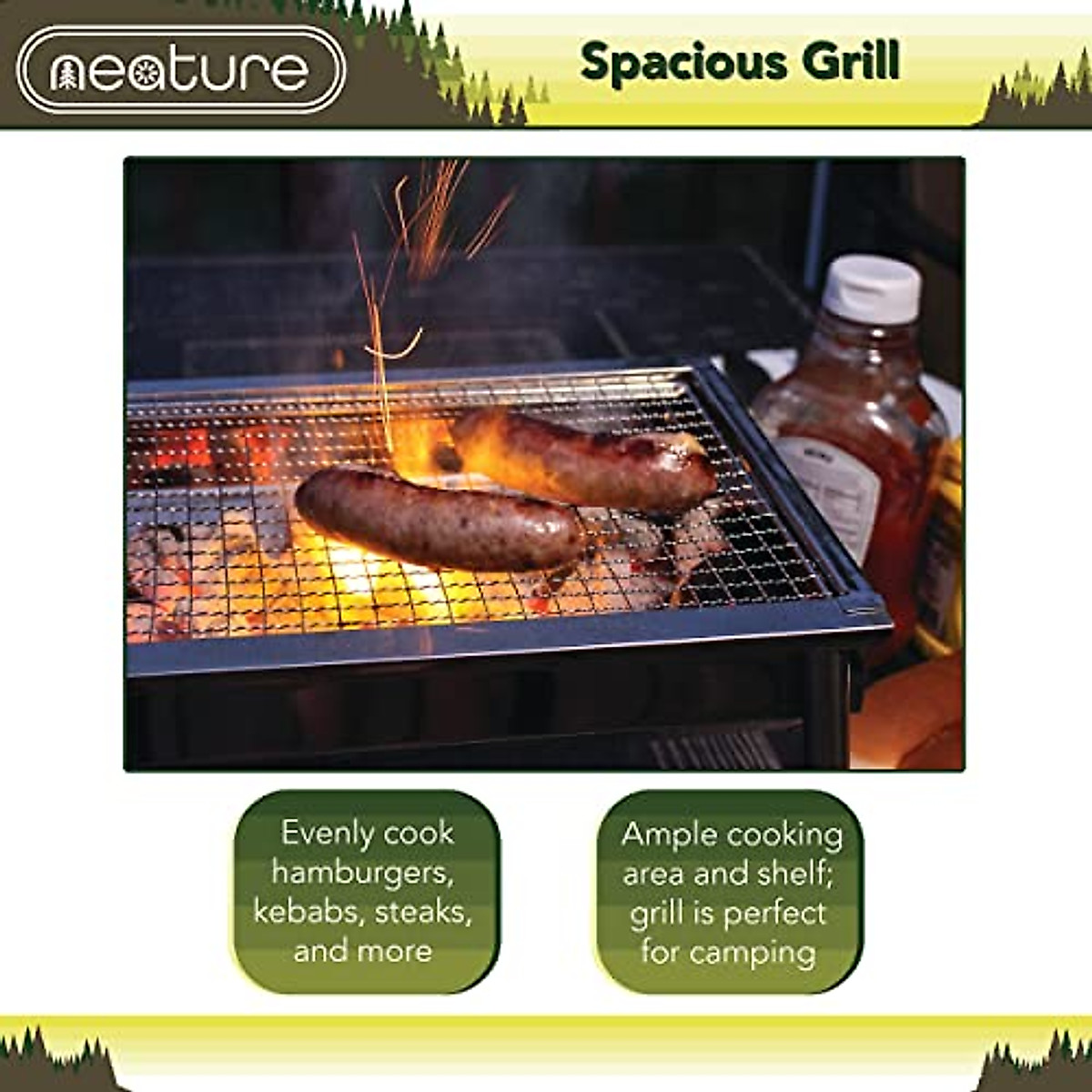 Neature Portable Charcoal Grill for Camping - 8.5in Tall BBQ Grill with Charcoal Fuel for Campsite or Backyard