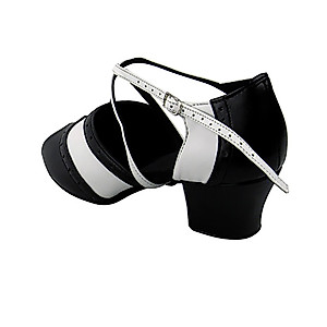 Very Fine Dance Shoes - Ladies Practice, Cuban Low Heel, Waltz Ballroom Dance Shoes - C6035-1.6-inch Heel and Foldable Brush Bundle - Black Leather - White Leather - 6.5