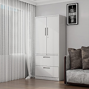 Anxxsu Metal File Cabinet with 2 Drawers, Lateral File Cabinets for Home Office, Storage Cabinet with Adjustable Shelves, Locking File Cabinet for Letter/Legal/A4 Size Files (Assemble Required)