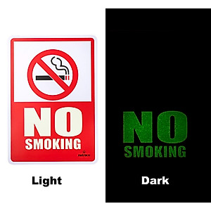 No Smoking Sign, Self-Adhesive, Glow-In-The-Dark (Pack of 4) 10 X 7 Inches, Long-Lasting Waterproof, For Indoor/Outdoor Home or Business by natraco Red