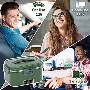 Electric Heated Lunch Box 100W - 3-IN-1 1.8L Fast Self Heating Lunch Boxes Portable Food Heater for Adults,12V/24V/110V with Leak-Proof Compartment Lid for Car Truck Office Home Green (3 Times Faster)
