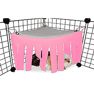 NA YOHOU Small Animals Corner Hideout Forest Hidey Curtain Cage Accessories for Guinea Pig Rabbit Chinchilla Hedgehog Hamster (Grey Pink)