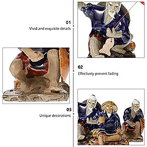 DOITOOL 3pcs Miniature Fisherman Statue Ceramic Chinese Mudman Fishing Garden Figurine Ornament for Fish Tank Bonsai Landscape Fairy Garden Decoration Style B