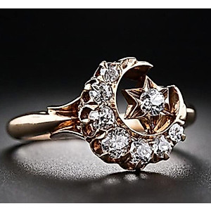 HUKQBUNX 18K gold fashion star moon shining diamond inlaid zircon Multi Gem Cubic Zircon women's wedding engagement diamond ring size 6-10 (Size 7)