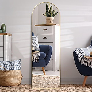 VVK Arched Full Length Free Standing Mirror, 64 * 21inch Large Full Body Mirror for Wall,Black/Gold Mirror Standing Mirror for Bedroom/Living Room,Gold