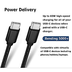ROFI USB C to USB C Cable, [2Pack 2FT] 60W Power Delivery Fast Charge Type C Cord Compatible with MacBook Pro/iPad Pro/Galaxy S20/Microsoft Surface/Google Pixel and Other USB C Device (2 Feet, Black)