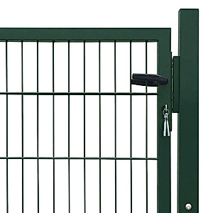 GOLINPEILO Fence Gate Garden Mesh Gate Outdoor Fence Gate Metal Fencing with Posts Spike Galvanized Steel Patio Entrance Barrier for Outdoor, Yard, Patio, Entry Way 41.7"x51.2" Green -AA
