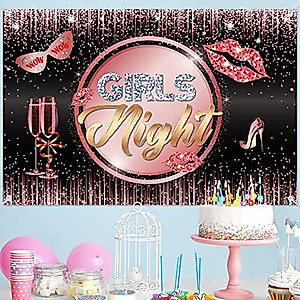 Girls Night Backdrop Banner Party Decorations for Women Lady Girls Rose Gold Pink High Heels Champagne Bachelorette Bridal Shower Night Background Photography Decor Supplies Glitter