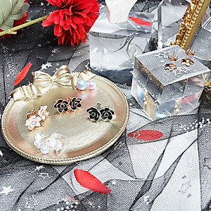 Black Flower Earrings for Women Rose Stud Earring 18K Gold Plated Hypoallergenic Ear Jewelry Rose Gold Black Small