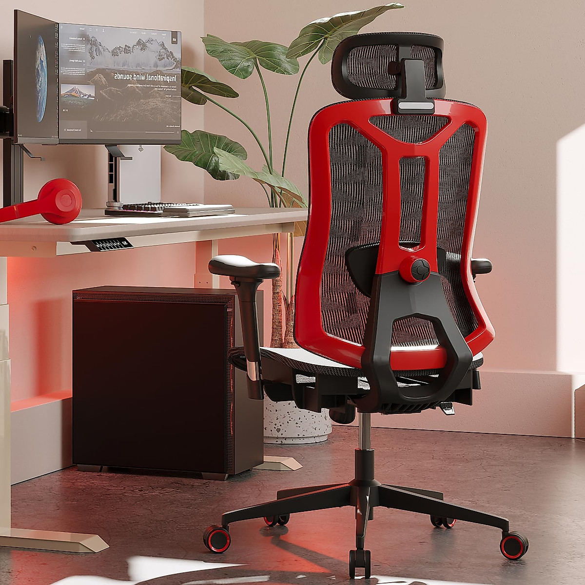 Fradiett Ergonomic Mesh Office Chair - Computer Chair with 3D Lumbar Support, Seat Depth Adjustable Desk Chair with Headrest, 3D Armrest, Ergonomic Gaming Chair for Home Office,Tilt Function
