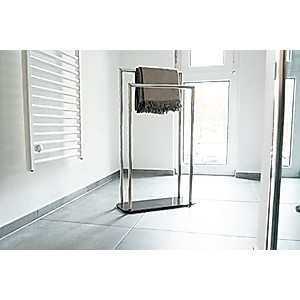 WENKO Towel Rack, Towel Stand with 2 Bars, Free Standing Towel Holder for Bathroom, Kitchen, Pool, Space Saving, Stainless Steel, Silver/Black, 18.9 x 31.5 x 7.9 in