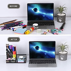 BLACK Metal Mesh 3 Compartment Desk Organizer Pencil Holder