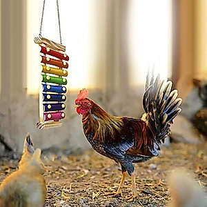 Chicken Xylophone Toy Hanging Chicken Pecking Toys 8 Metal Keys Suspensible Wood Xylophone Toy Suitable for Chicken Coop Hens Parrot Medium and Large Birds
