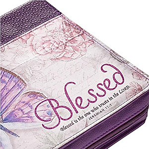 Purple Botanic Butterfly Blessings Fashion Bible Cover Blessed Jeremiah 17:7 Bible Case Book Cover, Medium [Imitation Leather] Christian Art Gifts