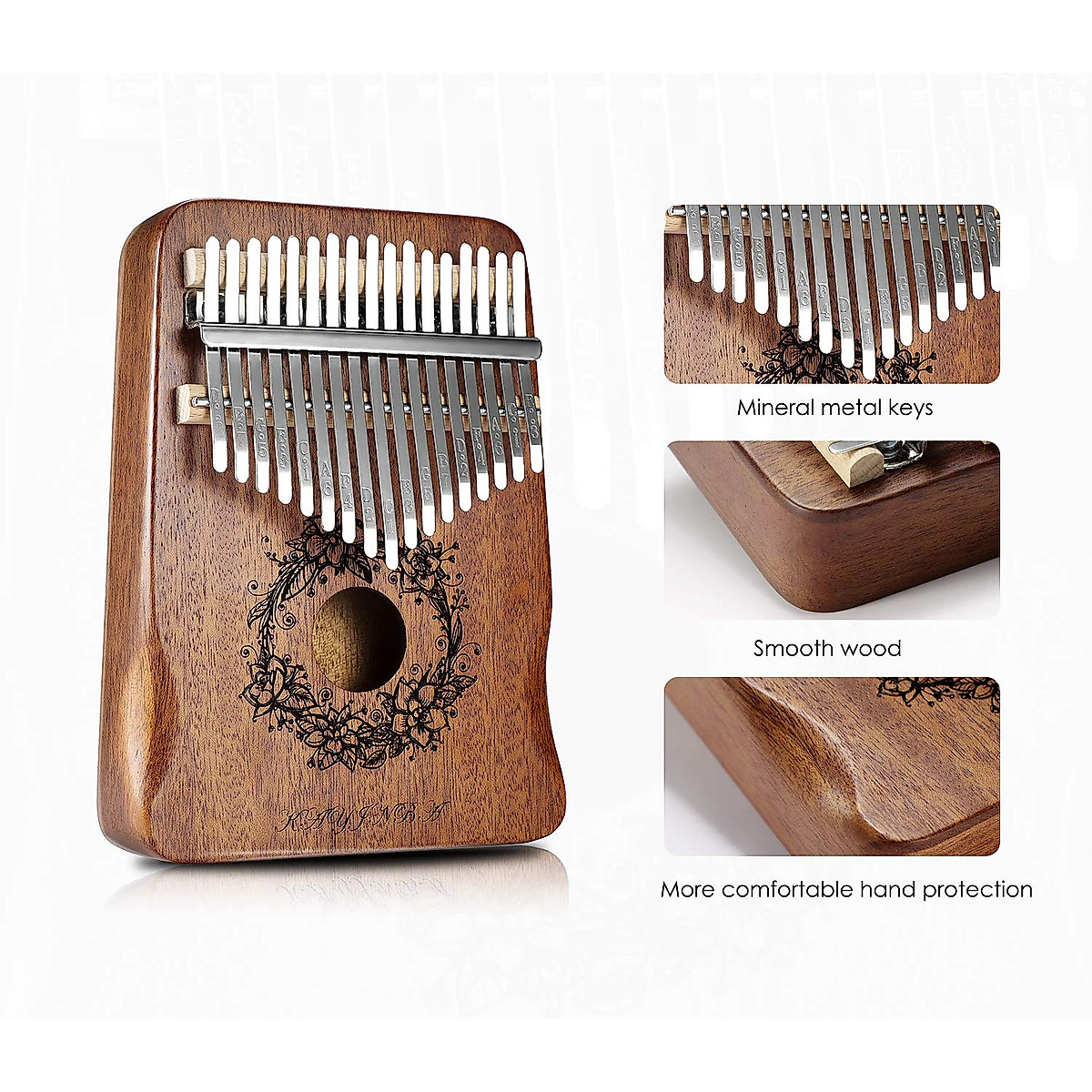 Kalimba-17 Key Thumb Piano,Exquisite Mahogany Wood Portable Kalimba,Tune Hammer and Study Instruction,Musical Gifts for Music lovers Adults Kids(Classic Brown)